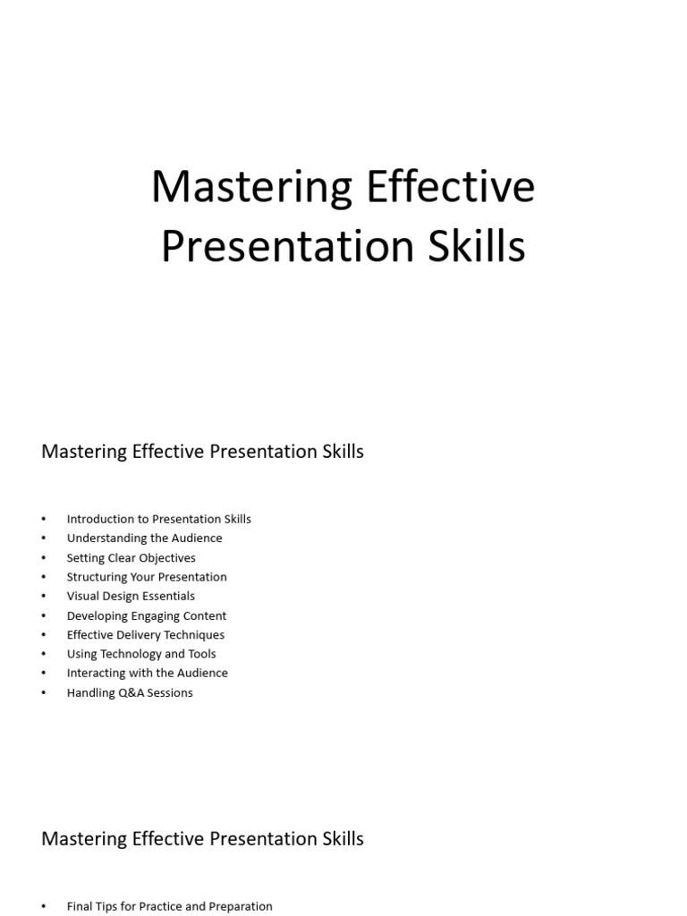 Mastering Presentation Skills Guide | PDF | Communication | Nonverbal ...