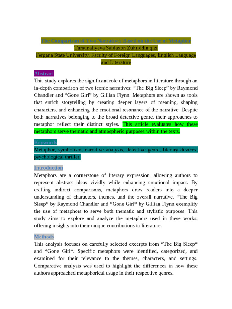 Metaphor Comparison Expanded | PDF | Narrative | Metaphor