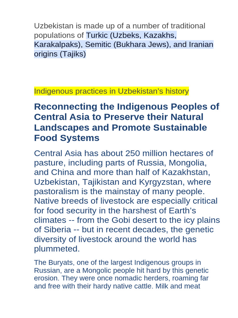 indigenious people's practices in Central Asia | PDF | Central Asia ...