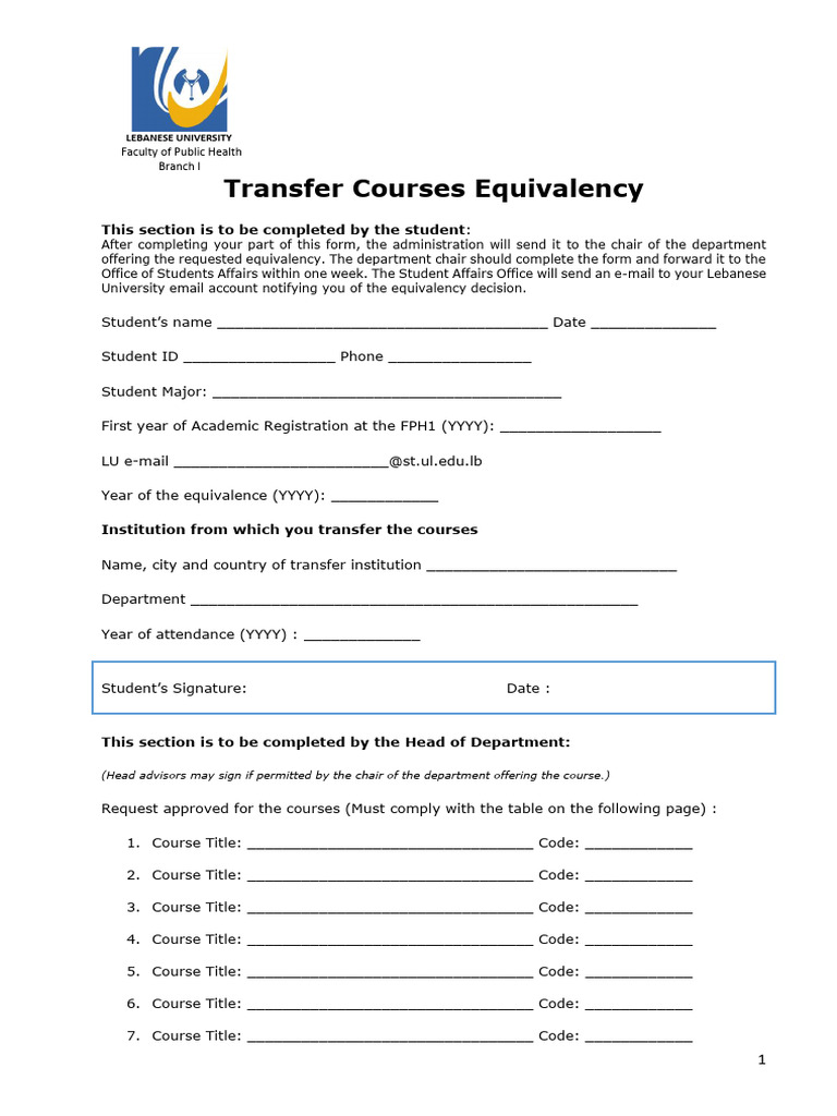 Transfer Courses Equivalency-Eng (2) | PDF