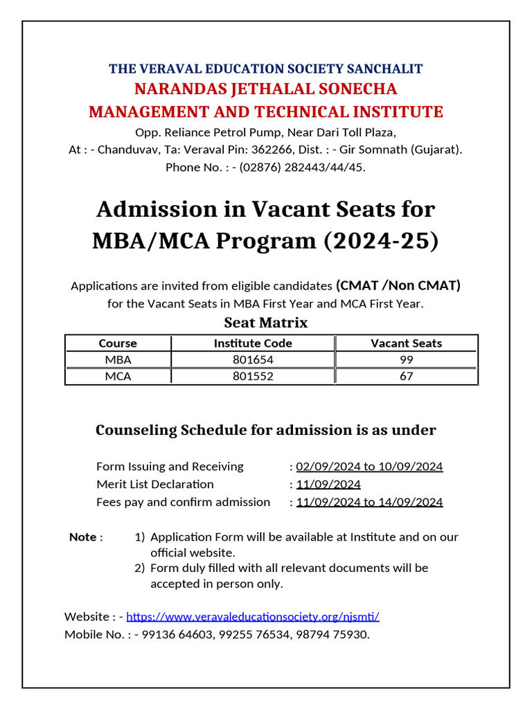 MBA/MCA Admissions 2024-25 | PDF