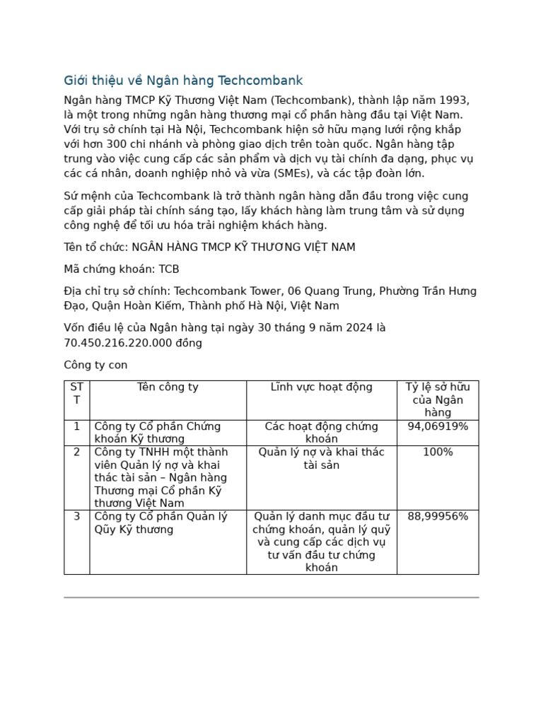 Giới thiệu về Ngân hàng Techcombank | PDF