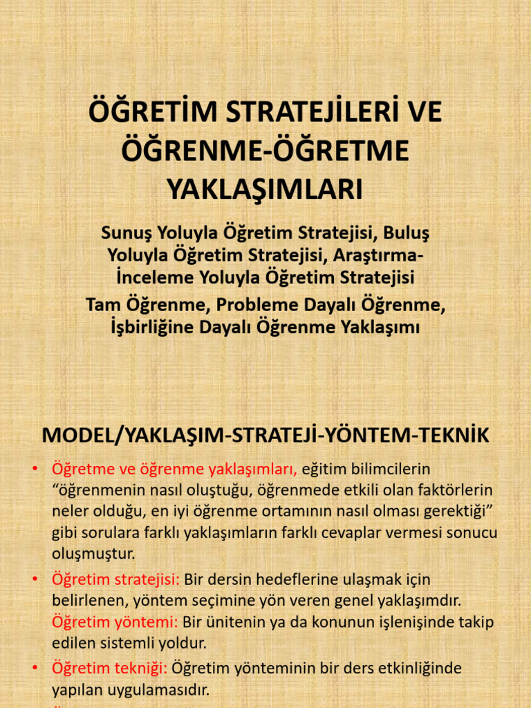 Ö Retim Stratejileri Ve Ö Renme-Ö Retme Yakla Mlar | PDF