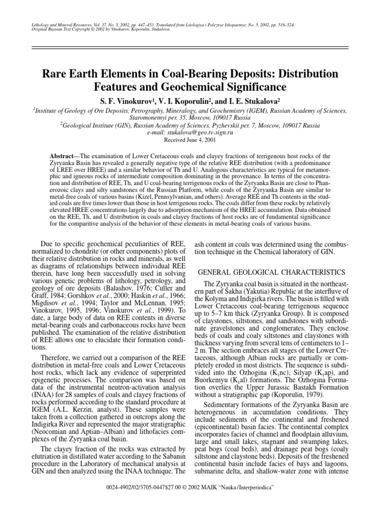 Rare Earth Elements in Coal Bearing Depo | PDF | Clastic Rock | Rock ...