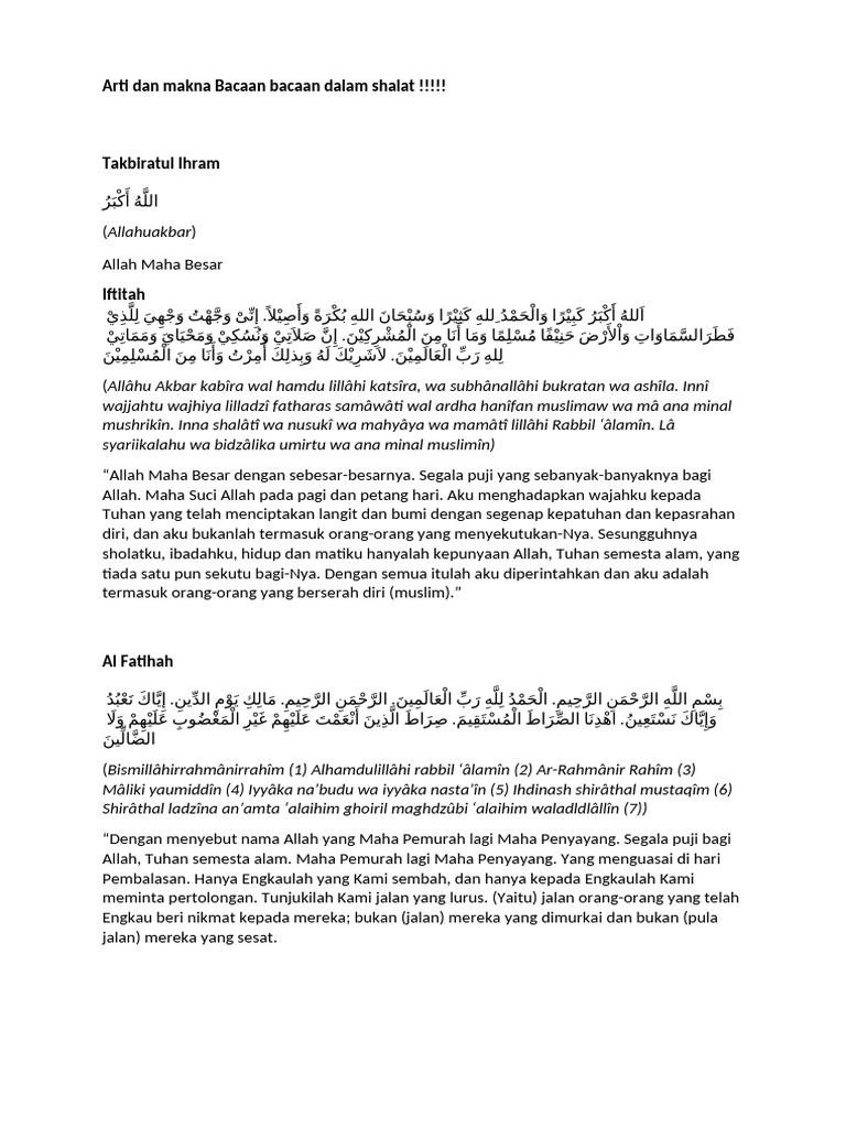 Arti Dan Makna Bacaan Bacaan Dalam Shalat | PDF
