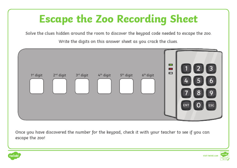 Escape The Zoo Recording Sheet | PDF