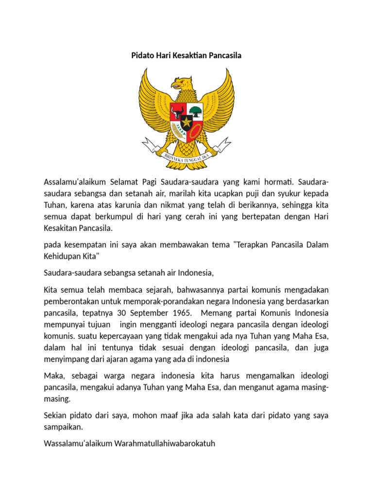 Pidato Hari Kesaktian Pancasila | PDF