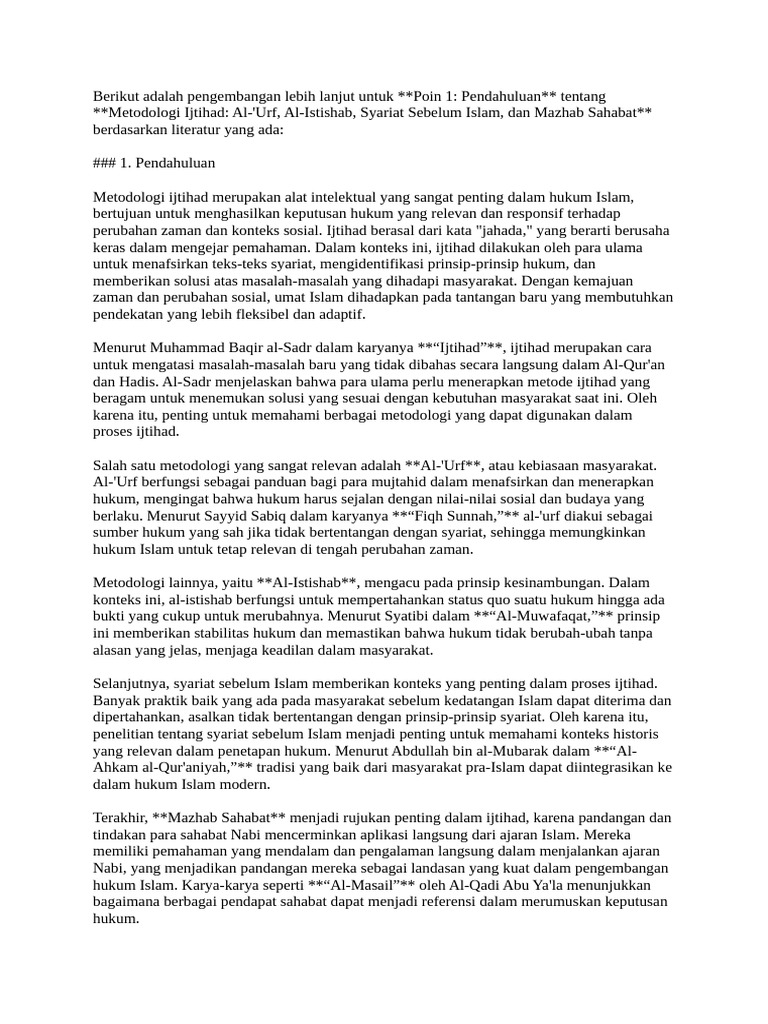 Bahan Resume Metodologi Ijtihad Al Urf, Al-Istishab, Syariat Sebelum ...