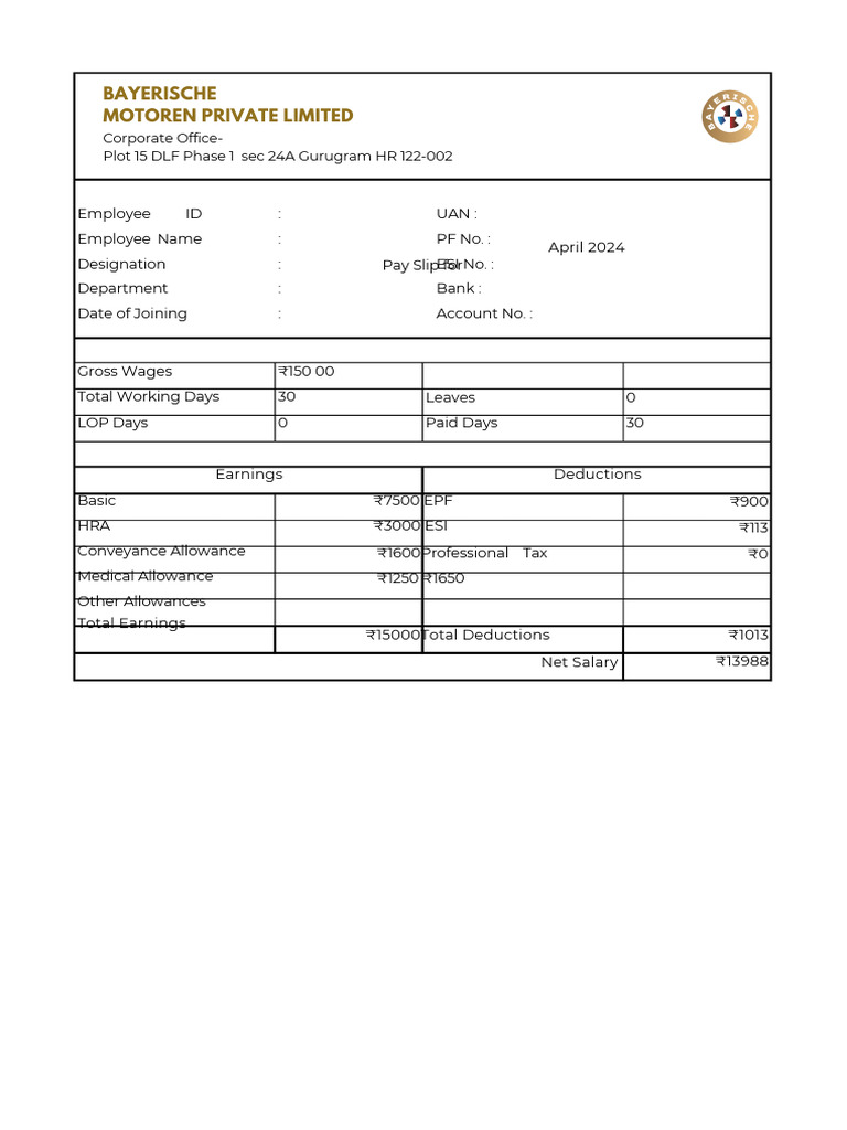 Salary Slip Template PDF | PDF
