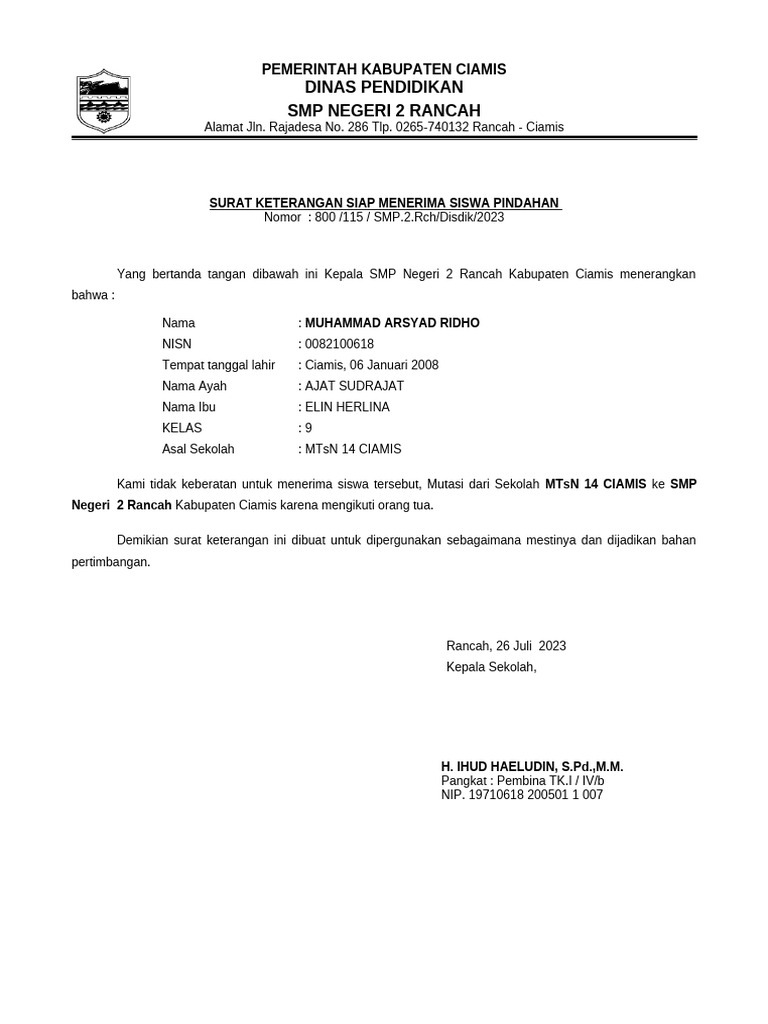 LOLOS BUTUH PENERIMAAN SISWA PINDAHAN 2024 | PDF