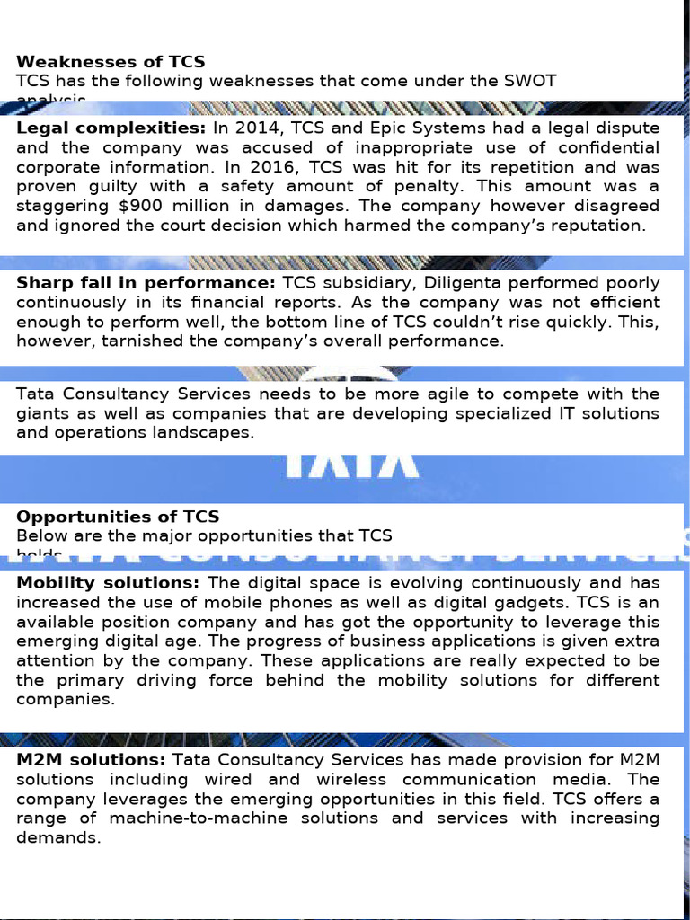 TCS SWOT Analysis & Financial Overview | PDF | Business