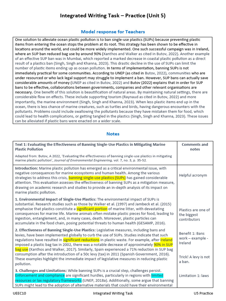 A4.1 Integrated Writing Task - Practice -U5 Model | PDF | Pollution | Economy And The Environment