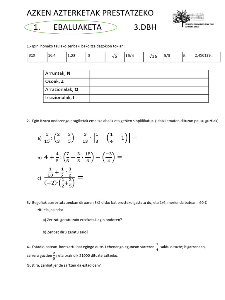 1ERA-EVALUACION-RECU-MATE | PDF
