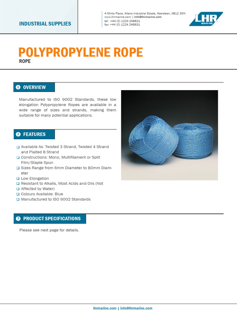 Polypropylene Rope Data Sheet | PDF | Rope | Materials