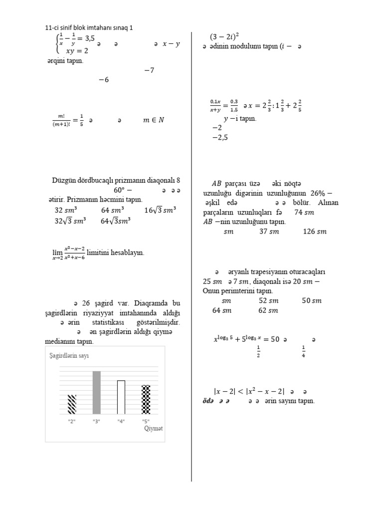 11 Ci Sinif Blok Imtahanı Sınaq 1 | PDF