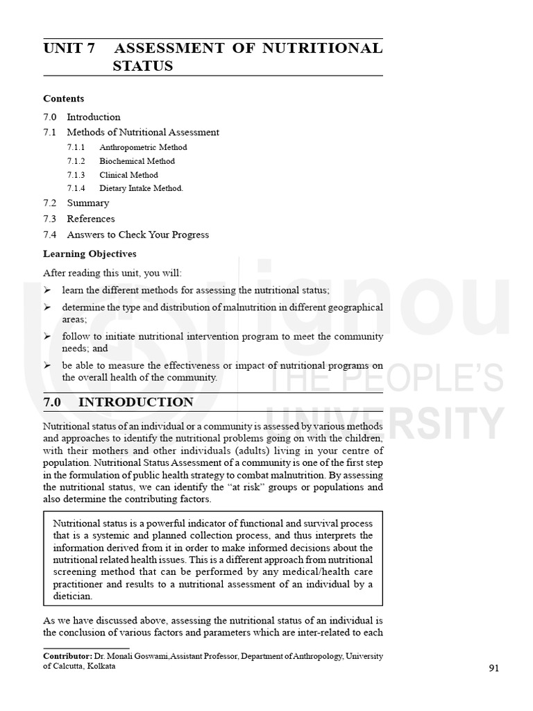 Nutritional Status Assessment Methods | PDF | Body Mass Index ...
