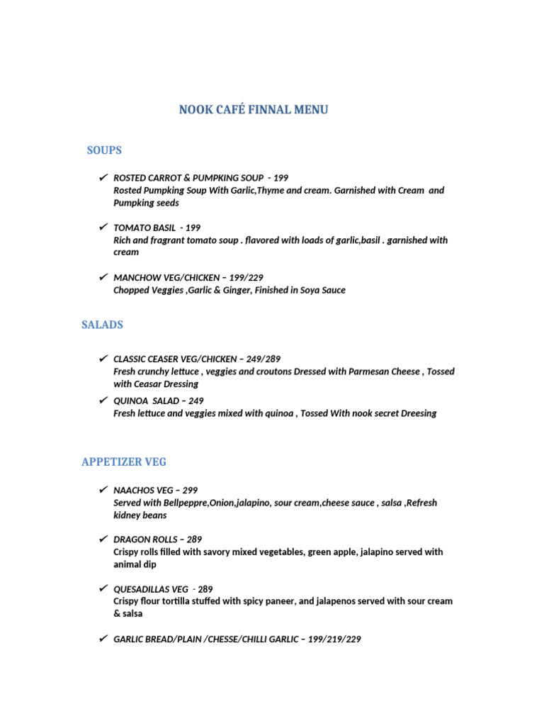 Nook Café Final Menu Overview | PDF | Thai Cuisine | Sauce