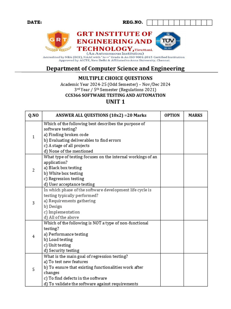 MCQ -STA | PDF | Software Testing | Software