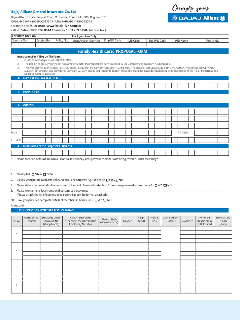 FHC proposal form | PDF | Insurance | Underwriting