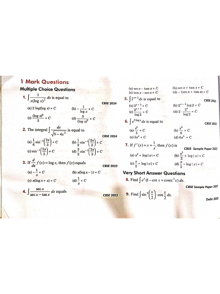 Integrals PYQs | PDF