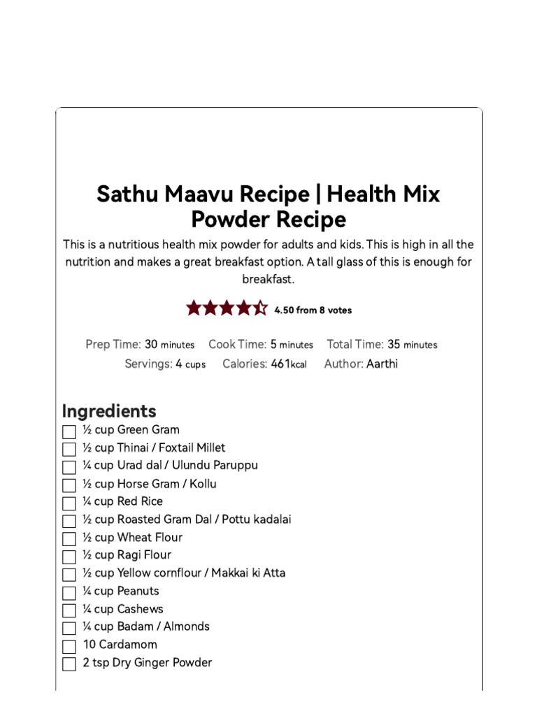 Sathu Maavu Recipe _ Health Mix Powder Recipe - Yummy Tummy | PDF