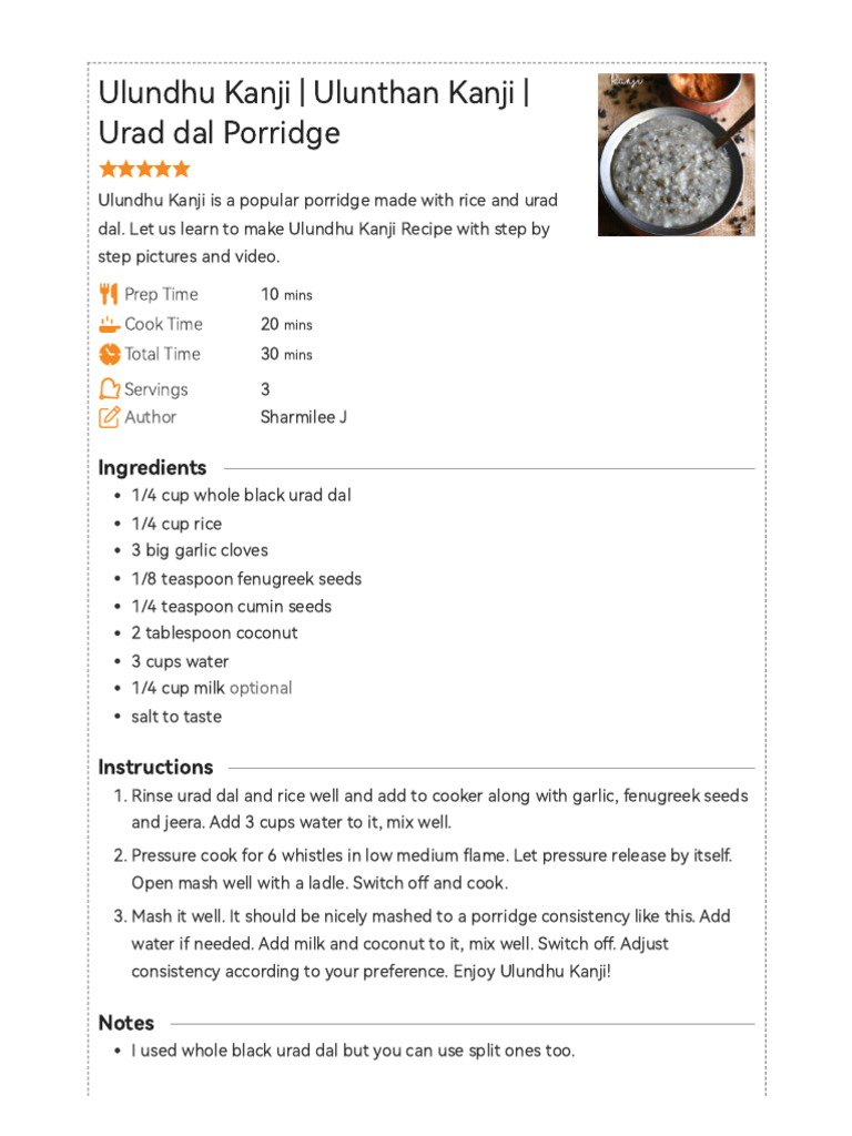 Ulundhu Kanji - Ulunthan Kanji - Urad Dal Porridge - Sharmis Passions ...