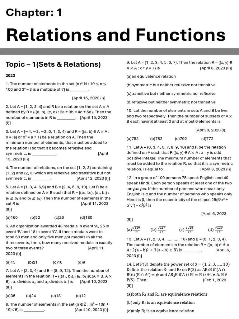relation & function pyq's sheet | PDF | Function (Mathematics ... relation & function pyq's sheet | PDF | Function (Mathematics ...