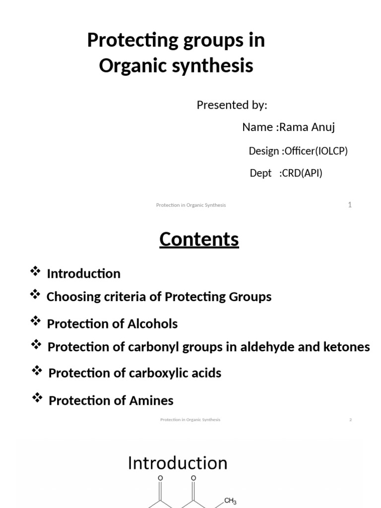 Proecting Groups in Organic Synthesis | PDF