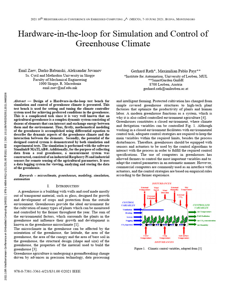 Hardware-In-The-loop For Simulation and Control of Greenhouse Climate ...