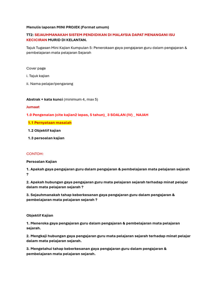Menulis Laporan MINI PROJEK | PDF