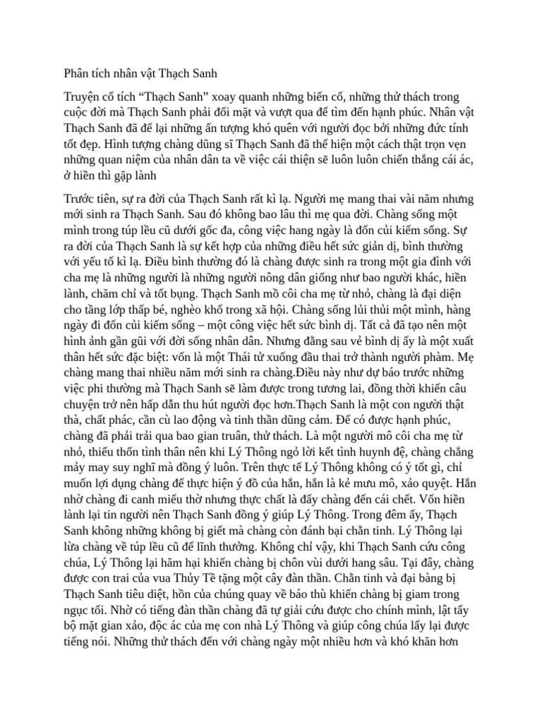 Phân tích nhân vật Thạch Sanh | PDF