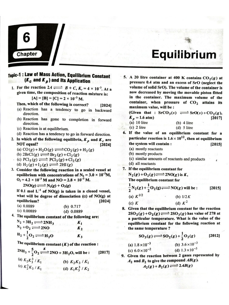 Equilibrium Neet Pyq | PDF