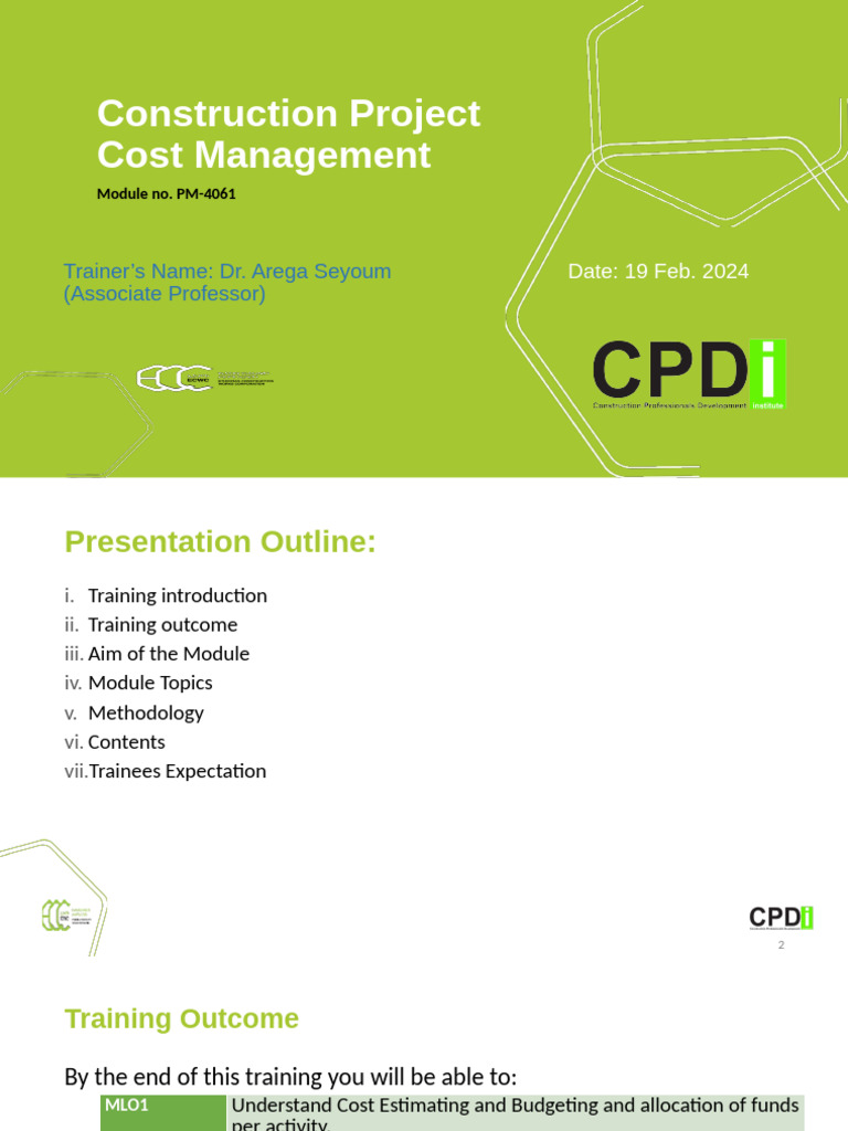 Cost Estimating & Budgeting in Construction Project Training Ppt1 | PDF