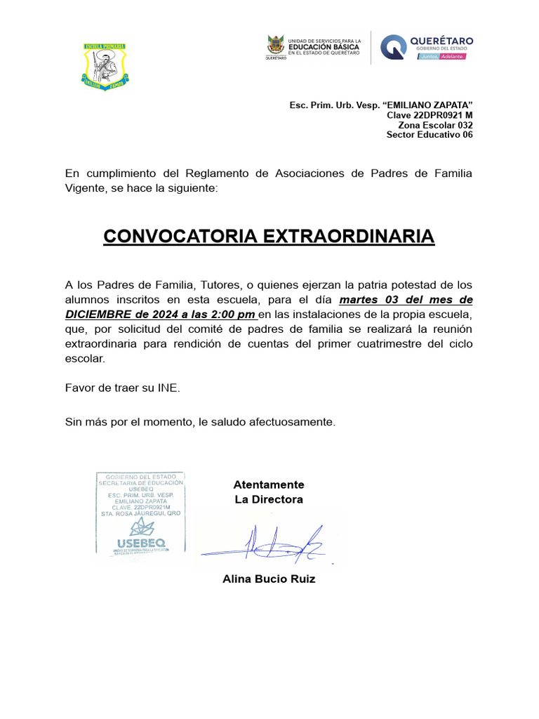 Convocatoria Extraordinaria | PDF