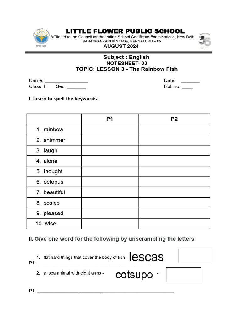 1 - NS - Std2 - Eng - LN - 3 - The Rainbow Fish | PDF | Linguistics ...