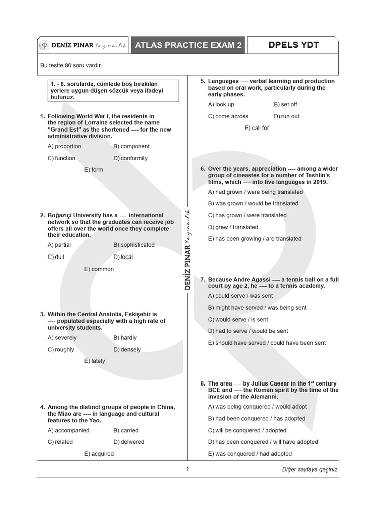 Atlas YDT Practice Exams 2 | PDF