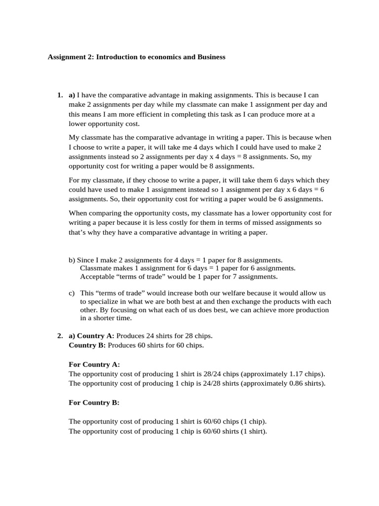Comparative Advantage in Economics Assignment | PDF | Economic Surplus ...