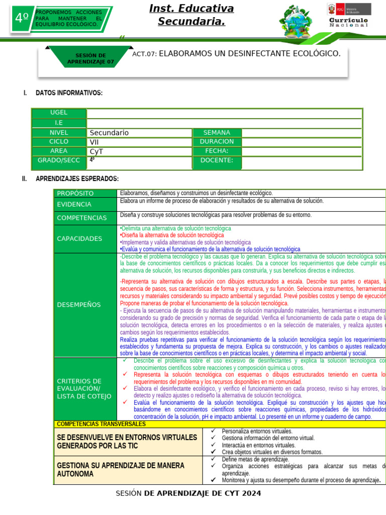 E 4º Ses Act 7 Cyt U8 | PDF | Aprendizaje | Evaluación