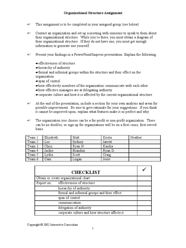 Organizational Structure Assignment | PDF | Communication | Cognitive ...