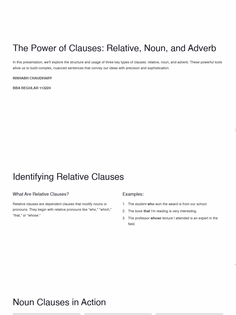 Mastering Relative, Noun, and Adverb Clauses | PDF | Clause | Adverb
