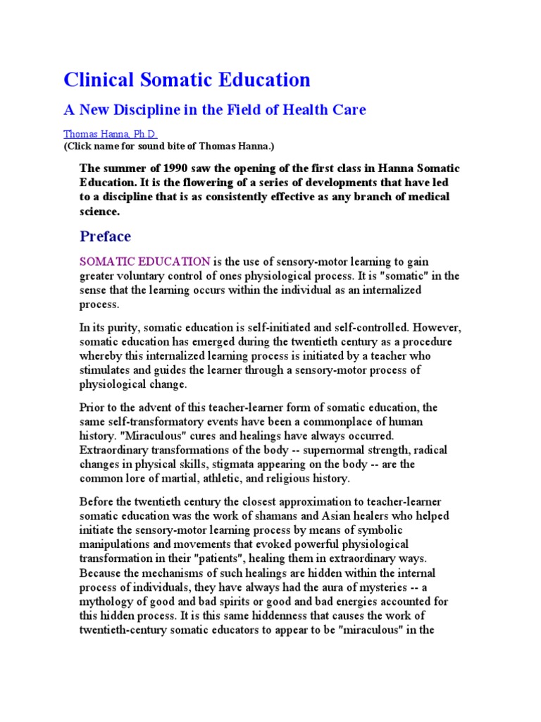 Somatics Article, by Thomas Hanna | PDF | Muscle | Cerebral Cortex