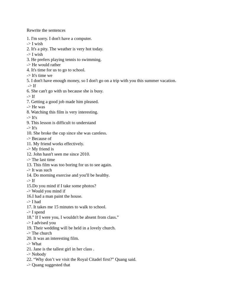 Sentence Rewriting Exercises | PDF