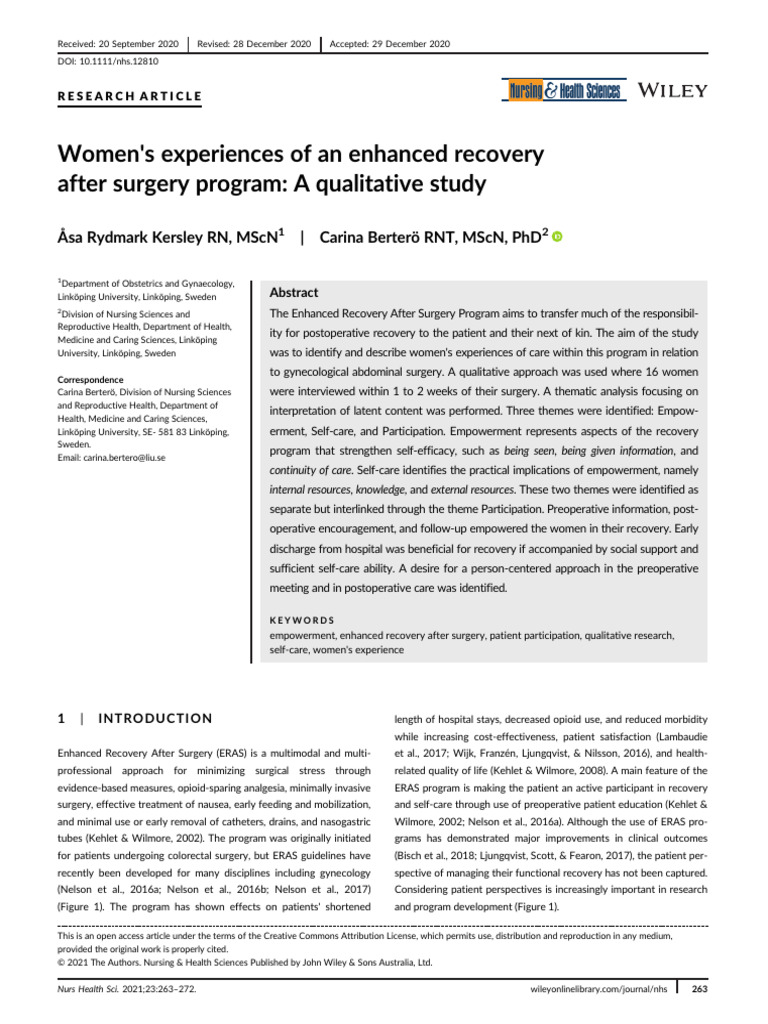 Nursing Health Sciences - 2021 - Rydmark Kersley - A | PDF | Surgery ...