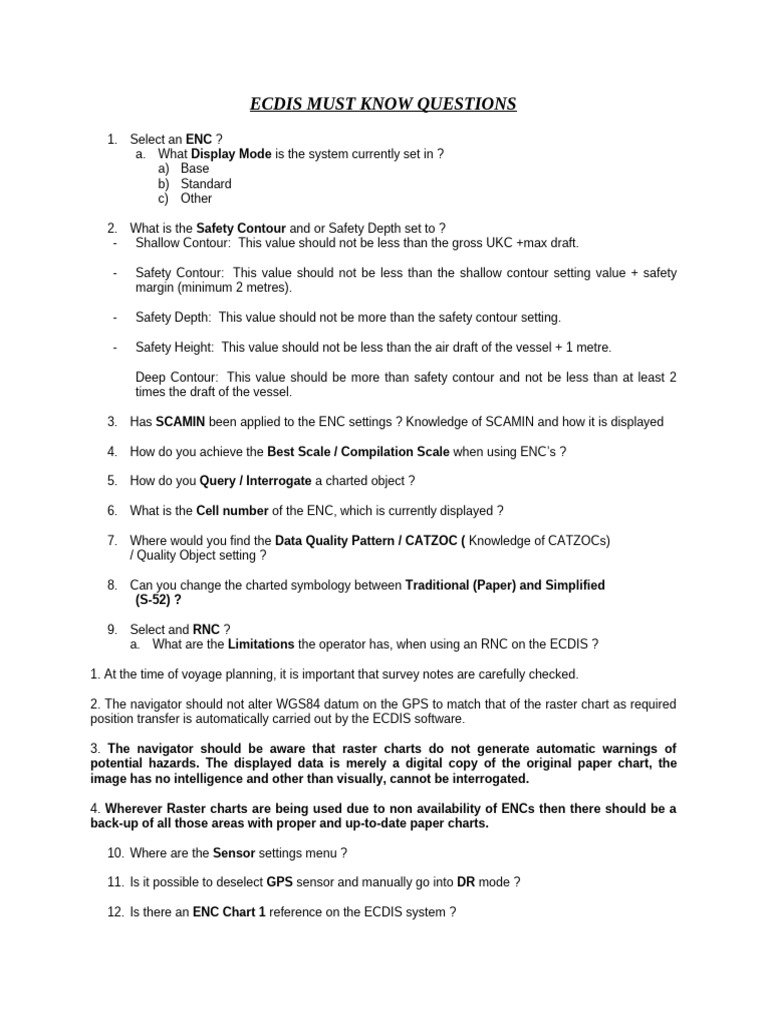 ECDIS - Must Know Questions | PDF | Navigation | Computing