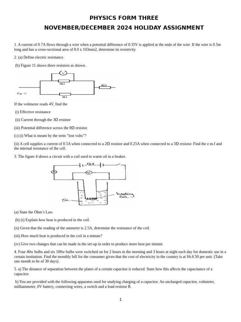 Physics Form 3 Holiday Assignment | PDF | Capacitor | Voltage