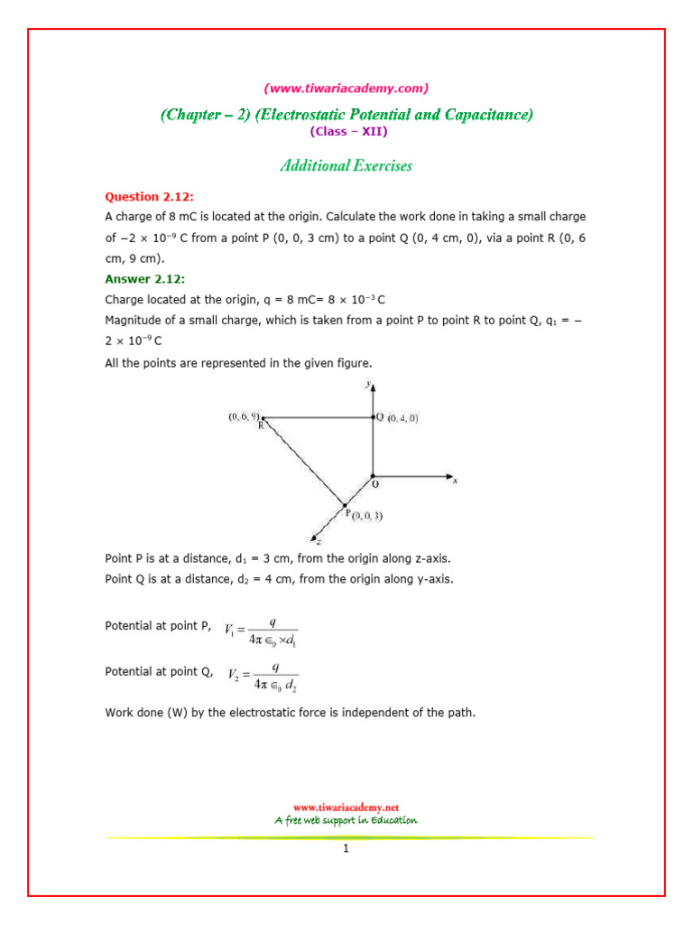 12 Physics NcertSolutions Chapter 2 Exercises Additional | PDF ...