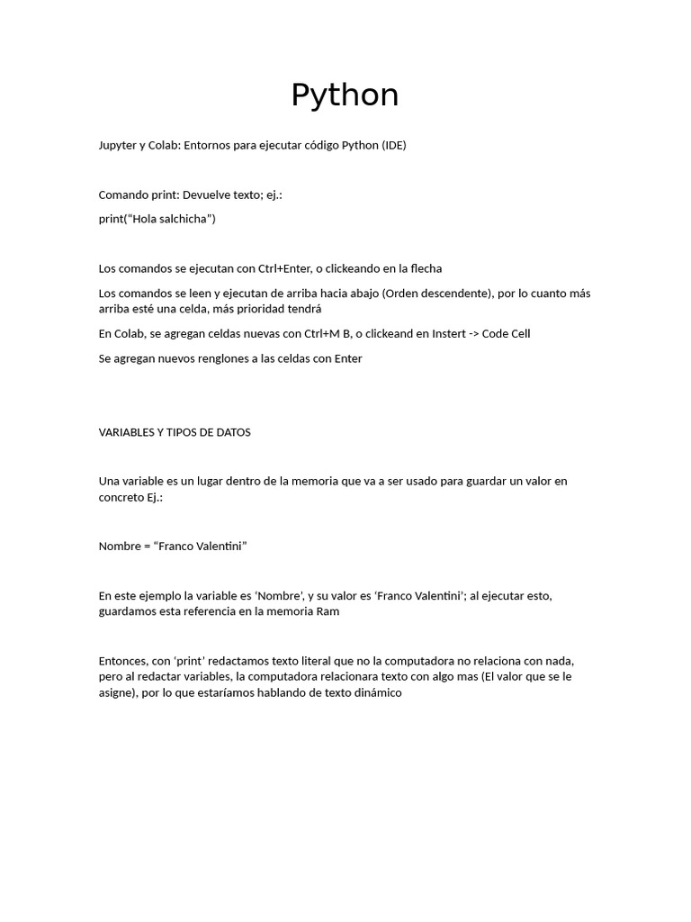 Apuntes 1° Clase - Ciencia de Datos en Python | PDF | Variable ...