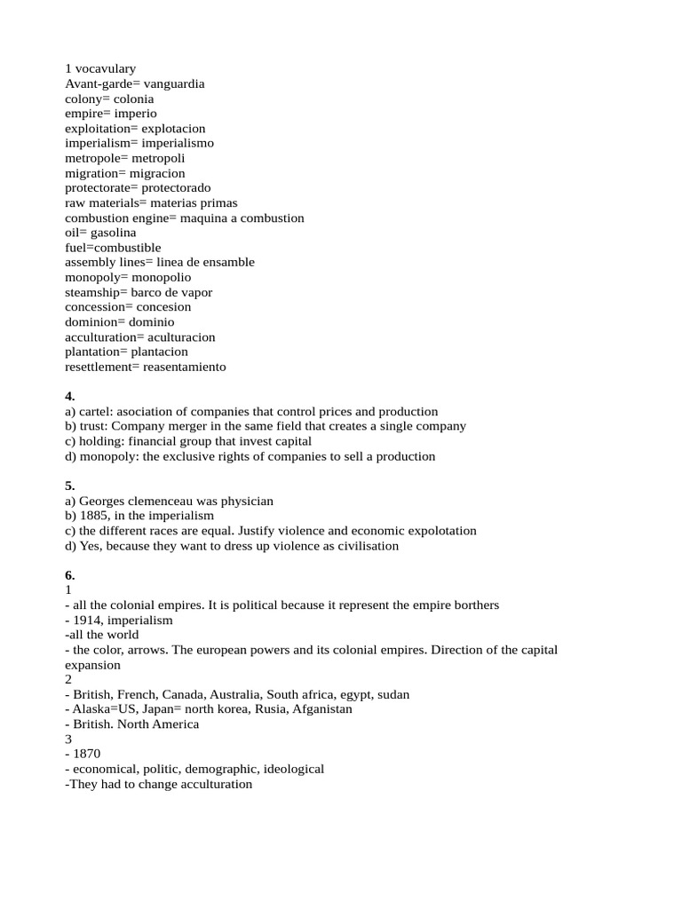 Vocabulario Unidad 1 | PDF | Imperialism | Global Politics