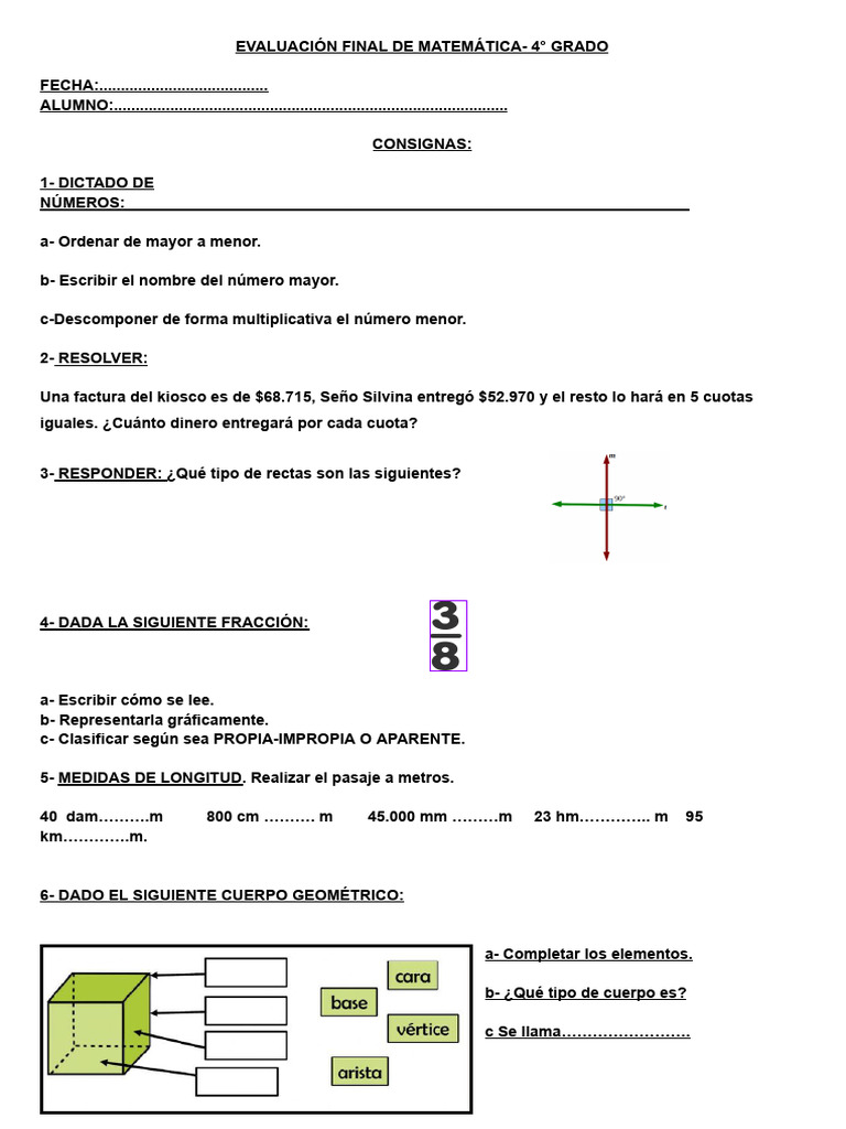 Ev. de Matemática 4° | PDF