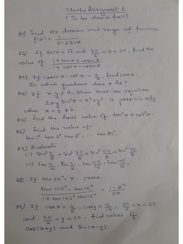 Maths Assignment 1 | PDF